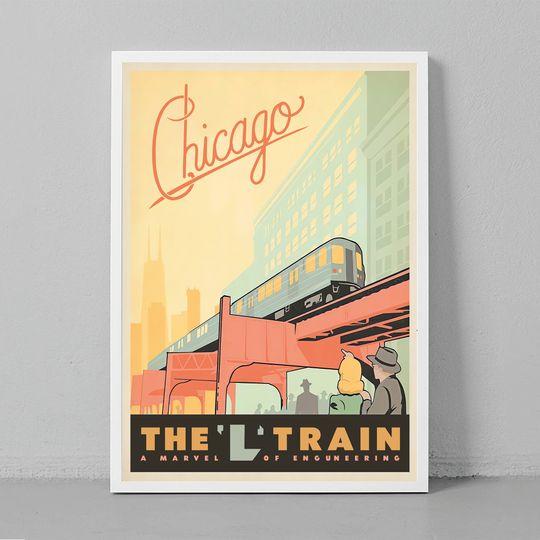Vintage Chicago Poster, Chicago The L Poster, The L Train, Art Deco ...