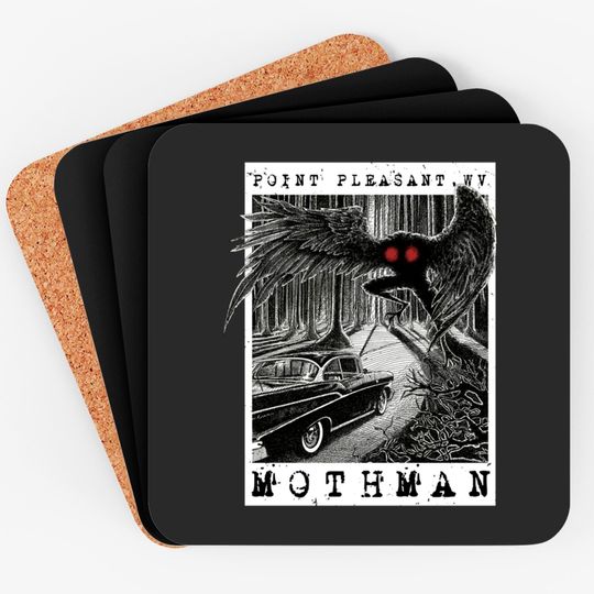 Mothman Encounter - 1966 Point Pleasant Original Cryptid Art Premium Coasters