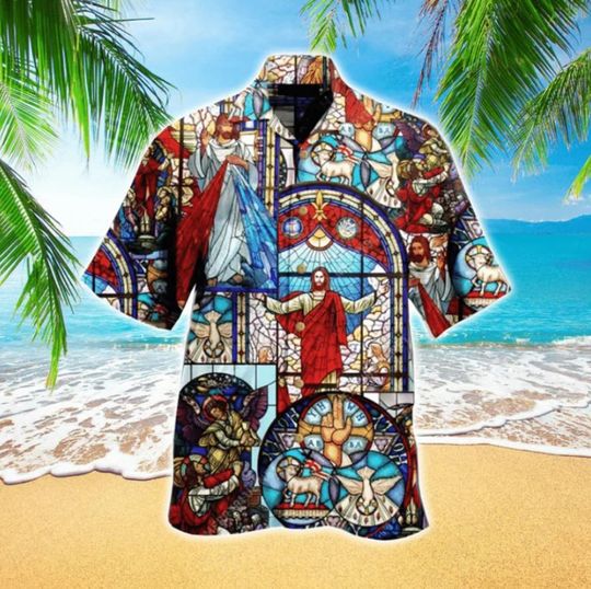 Colorful Jesus Pattern Glass Hawaiian Shirt