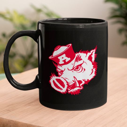 Vintage Arkansas U. Mascot Wearing A Cap - Razorbacks - Mugs