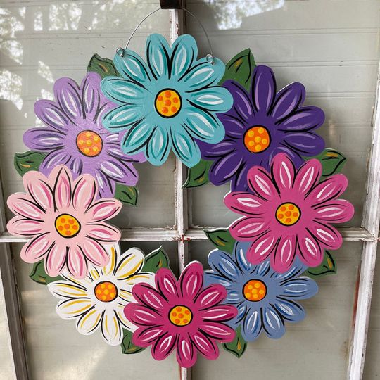 Spring Door Hanger, Flower Wreath, Spring Wreath