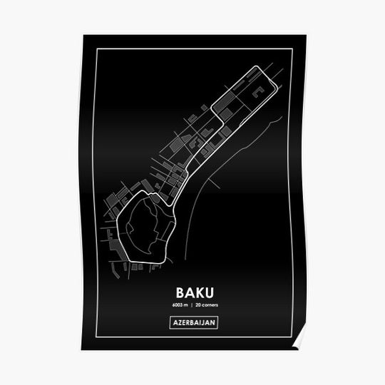 Baku - Azerbaijan Track Map White Premium Matte Vertical Poster
