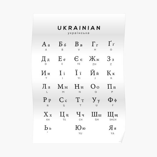 Ukrainian Alphabet Chart, Ukraine Cyrillic Language Chart, White ...