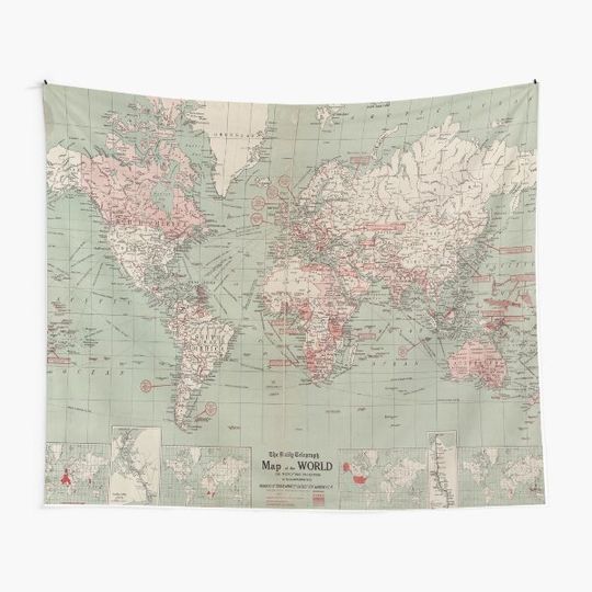 Vintage Map Of The World (1918) Tapestry