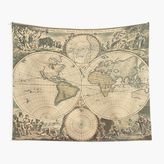 An Old Map Of The World // 1670 Edition No.2 Tapestry