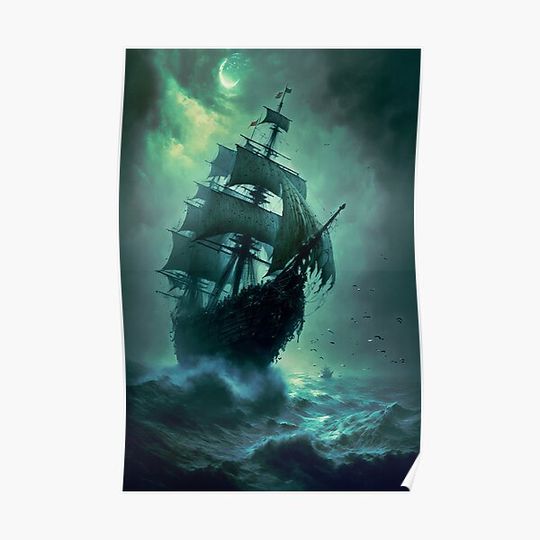 The Flying Dutchman In Storm Premium Matte Vertical Poster