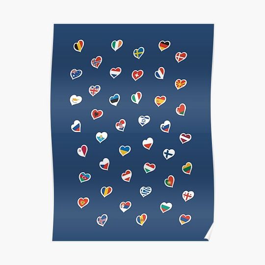 Eurovision Song Contest Country Flags In Hearts Premium Matte Vertical ...