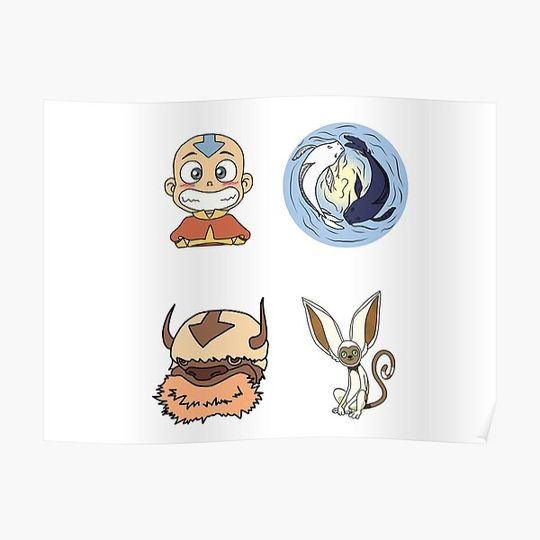 Aang, Momo, Appa And Koi Fish From Avatar Premium Matte Vertical Poster