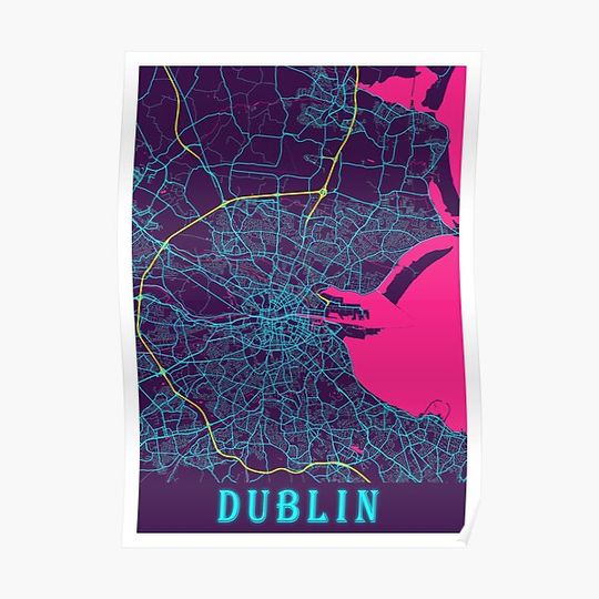Dublin Neon City Map, Dublin Minimalist City Map Art Print Premium ...