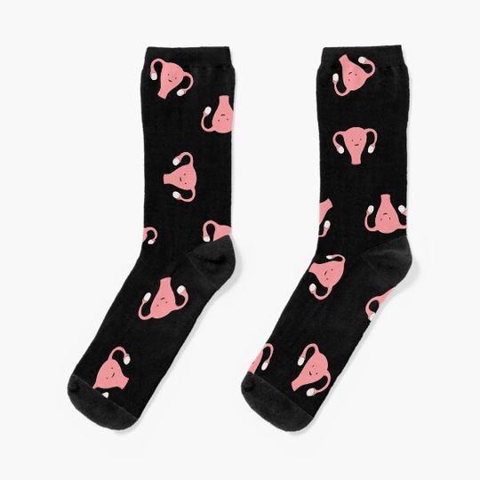 Crazy Happy Uterus In Black, Large Socks