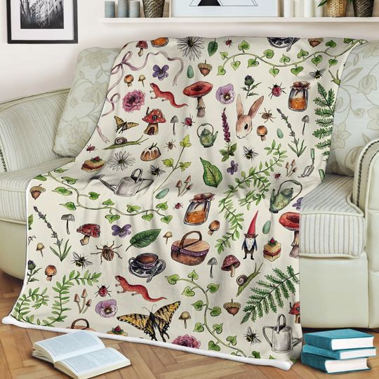 Cottagecore Light Green Throw Blanket
