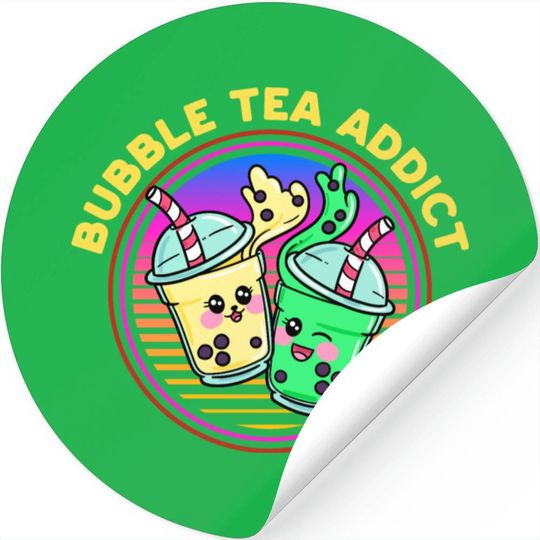 Funny Bubble Tea Addict Retro Boba Stickers Kawaii