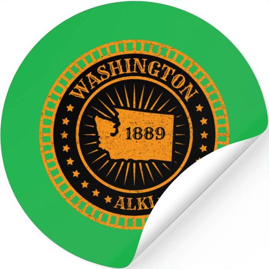 Washington - Map Badge Motto Slogan Alki By And By