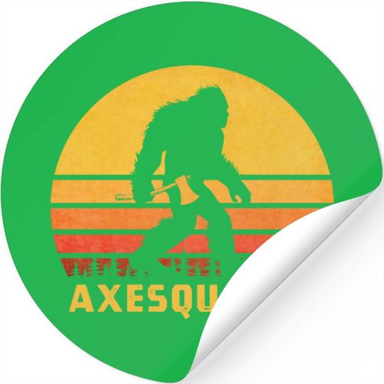 Retro Sasquatch Axe Throwing Cryptid Carrying Hatc Stickers