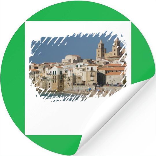 Italy, Sicily, Cefalu, Town View With Duomo From Stickers