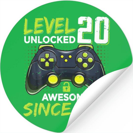 20 Years Old Gamer 20Th Birthday Level Unlocked Aw Stickers