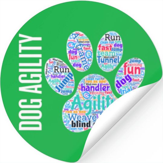 Fun Dog Agility - Dog Agility Word Cloud, Paw Shap Stickers