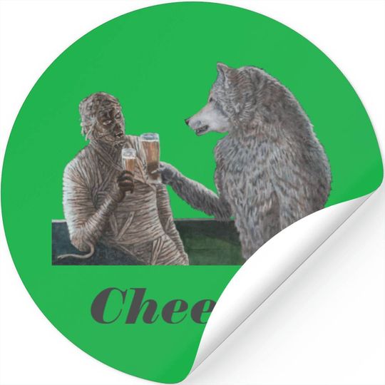 Mummy & Werewolf Drinking Beer Fantasy Art S Stickers