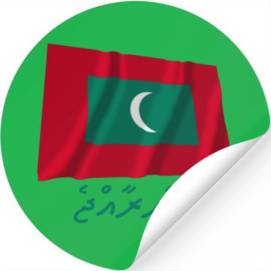 Maldives Waving Flag With Name In Dhivehi Stickers