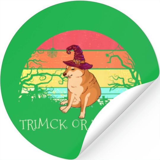 FUNNY CHEEMS DOG MEME HALLOWEEN CHEEMS WITCH HAT B Stickers