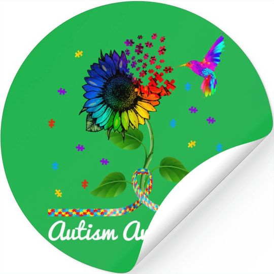 Autism Autistic Month Hummingbird Sunflower Womana Stickers