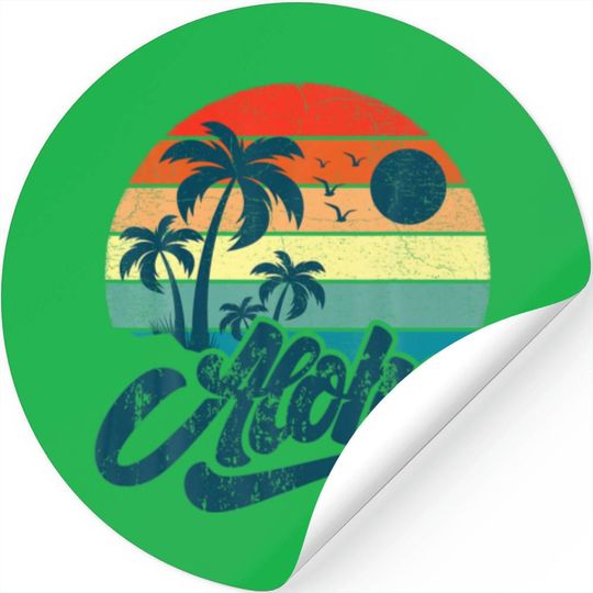 Vintage Retro Palm Tree Summer Vacation Hawaii Alo Stickers