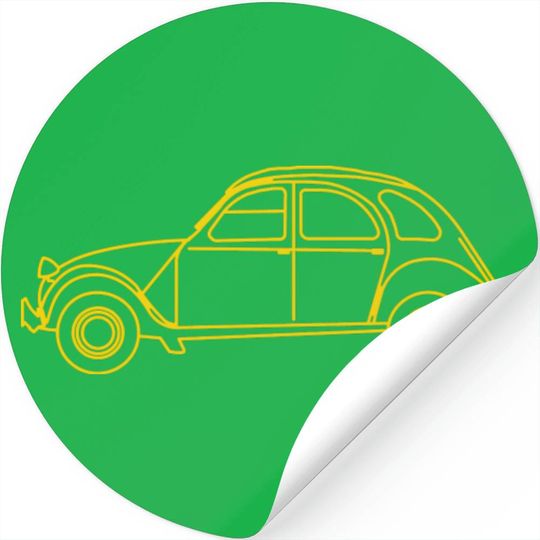 Oldtimer 2cv Gelbe Linienzeichnung Stickers
