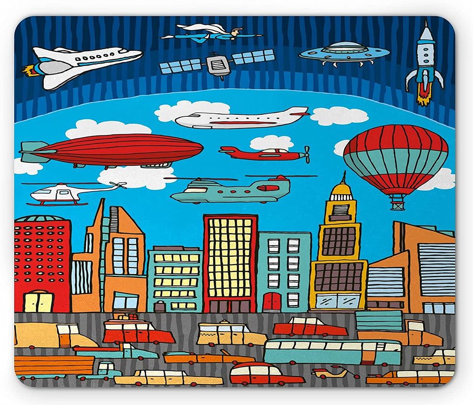 Zeppelin Plane UFO Urban Town Graphic Mouse Pad Tapete De Rato Balão de ...