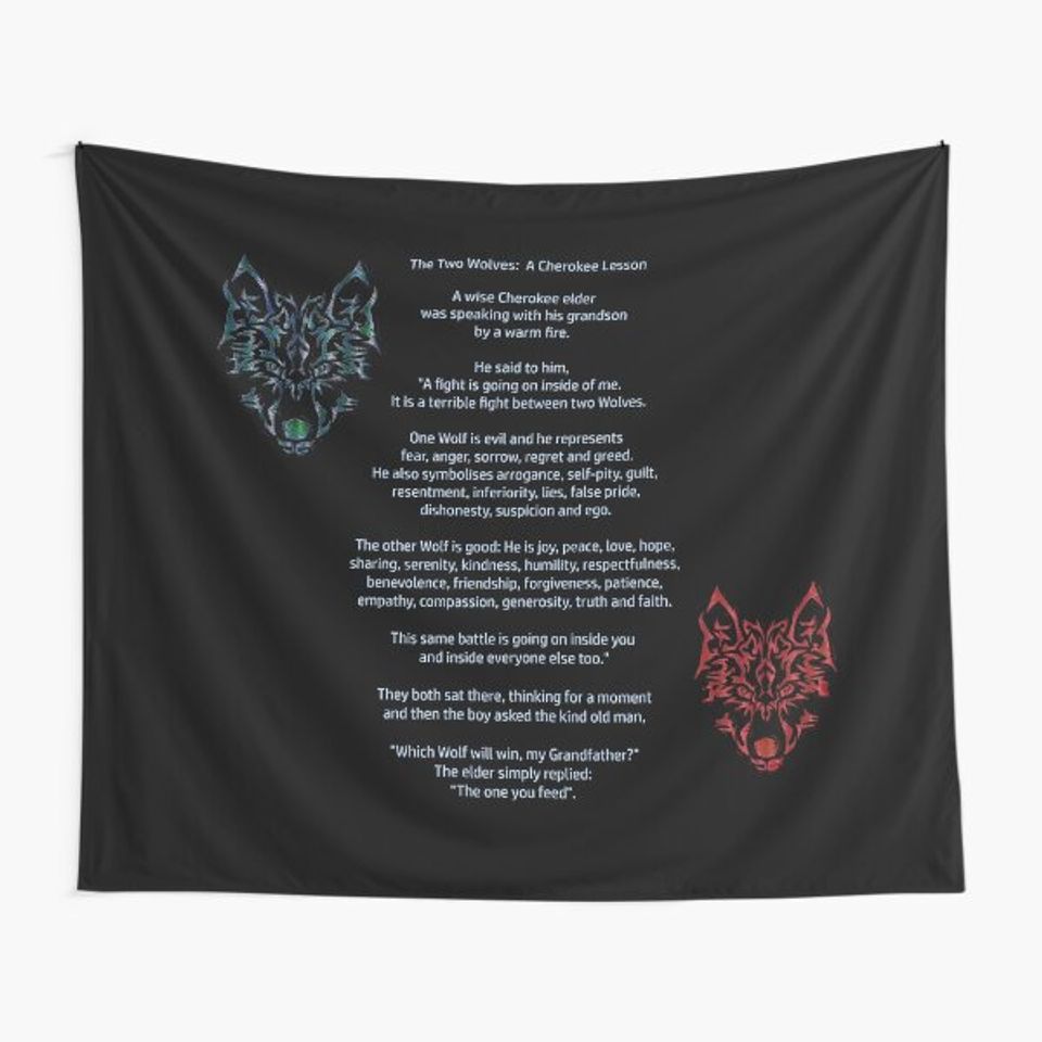 TWO WOLVES CHEROKEE Native American Tale Tapestry Designed & Sold By ...